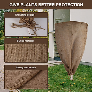 3 Pack 24″ × 40″ Reusable Warm Burlap Winter Plant Cover Bags with Drawstring Burlap Plant Covers Freeze Protection Large Plant Frost Cloth Cold Freeze Blanket Protecting Fruit Tree Potted Plants