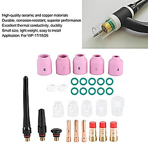 Welding Nozzle, Qiilu Welding Nozzle, 31Pcs/Set Ceramic Welding Nozzle Torch Gas Lens Welder Tip with Glass Cup Tip for WP‑17/18/26