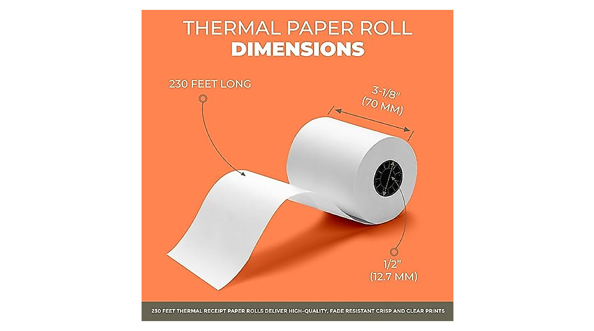3 1/8 x 230 Thermal Receipt Paper Rolls - BPA Free, 10 Pack