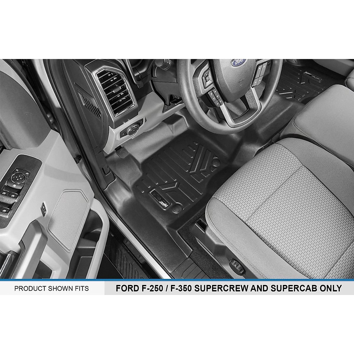 MAXLINER Custom Floor Mats 2 Row Liner Set Black Compatible with 2017-2022 Ford F-250/F-350 Super Duty Crew Cab with 1st Row Bench Seat