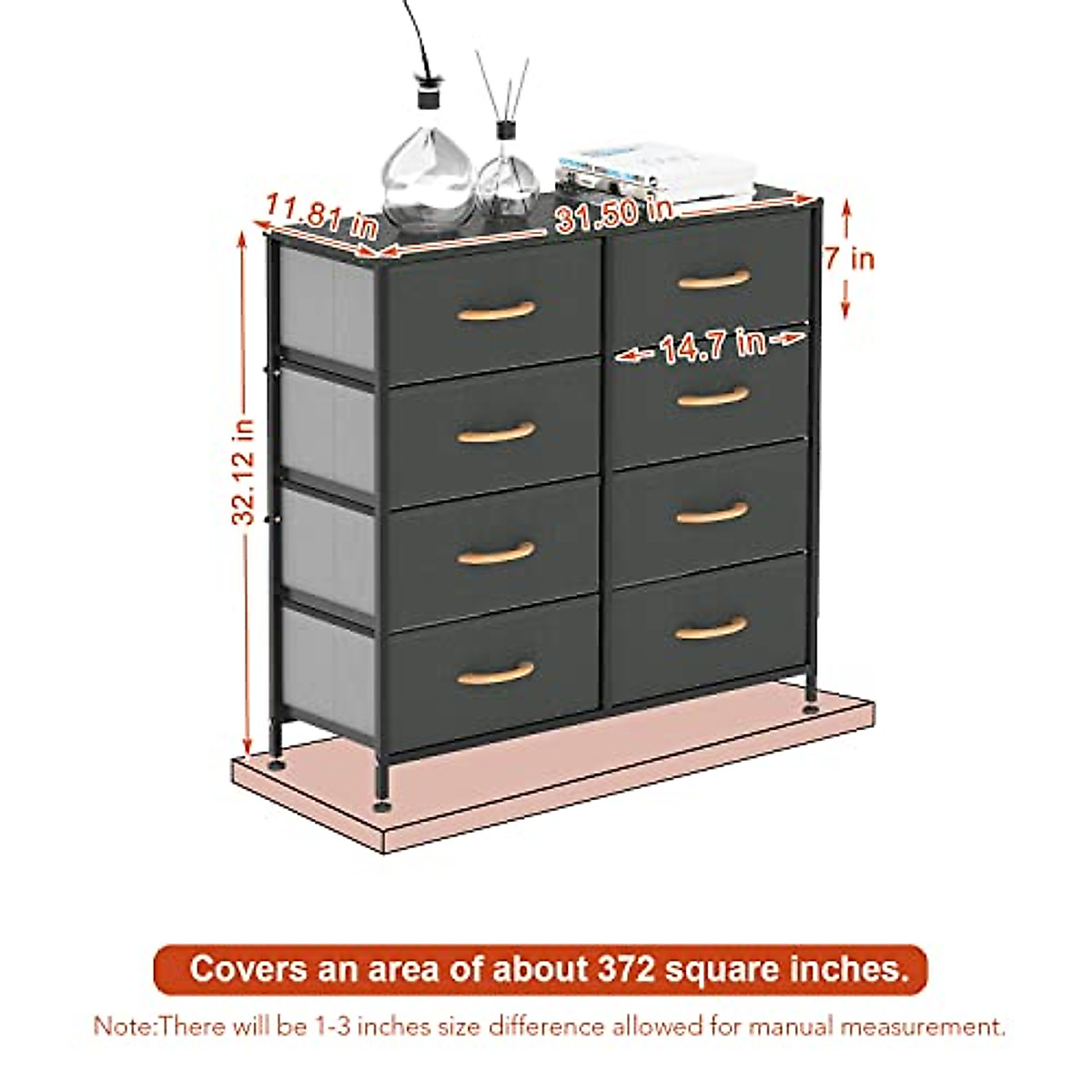 WAYTRIM Dresser for Bedroom, 8 Drawer Storage Organizer Tall Wide Dresser, for Closet, Living Room, Hallway, Dormitory, Sturdy Steel Frame, Wooden Top (Light Grey)