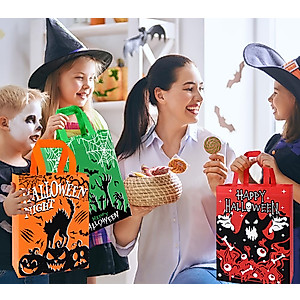DULEFUN 6pcs Large Halloween Tote Gift Bags, Halloween Trick or Treat Bags with Handles Reusable Non-Woven Goodie Candy Bags for Gifts Wrapping Halloween Party Favor Supplies