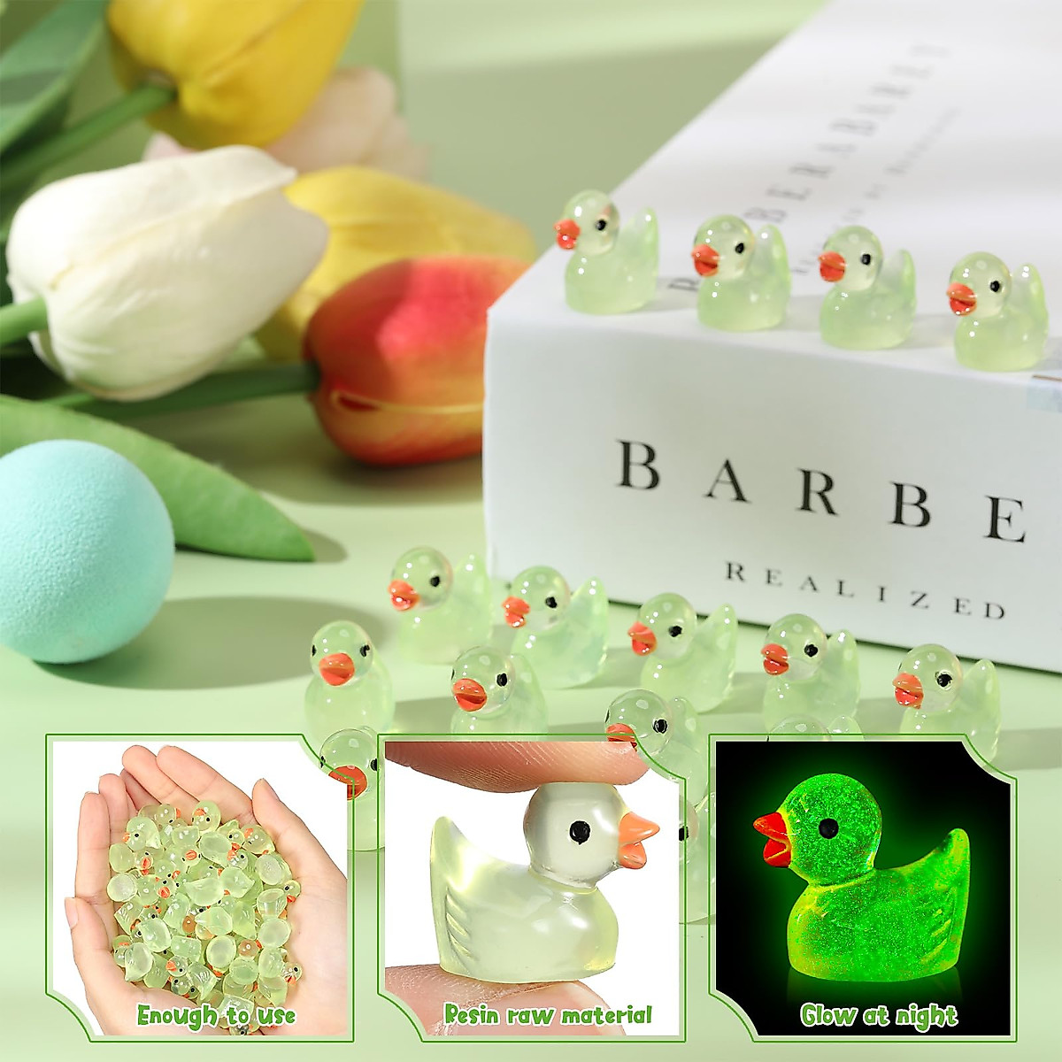 Glimin 500 Pcs Luminous Mini Resin Ducks Tiny Glow in The Dark Ducks Miniature Ducks Small Ornament Decoration for Home School Micro Garden Landscape Aquarium Ornament Dollhouse Accessories(Green)