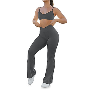 HEGALY Women's Flare Yoga Pants - Crossover Flare Leggings High Waisted Bootcut Bell Bottom Workout Sweatpants Dark Grey