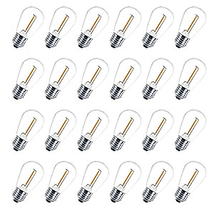 VISTERLITE 24 Pack LED S14 Replacement Light Bulbs, Shatterproof Waterproof 1W Outdoor String Light Bulbs, E26 Medium Base, 2200K Warm White, 11w Equivalent, Non-Dimmable