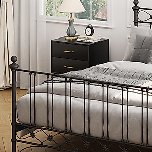 Modern Nightstand with Drawers Black Night Stands for Bedroom,Wood Bedside Table with Drawers,Nightstands Suitable for Salon and Office,Mesita De Noche para Cuarto,26 Inch Tall,2- Drawer