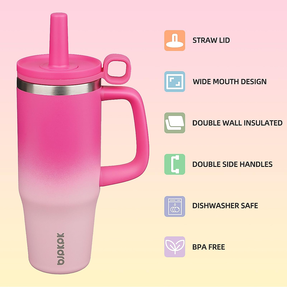 BJPKPK 32oz Stainless Steel Insulated Tumbler with Handle and Straw Travel Coffee Mug Thermal Cups with Lid,Cherry Blossom