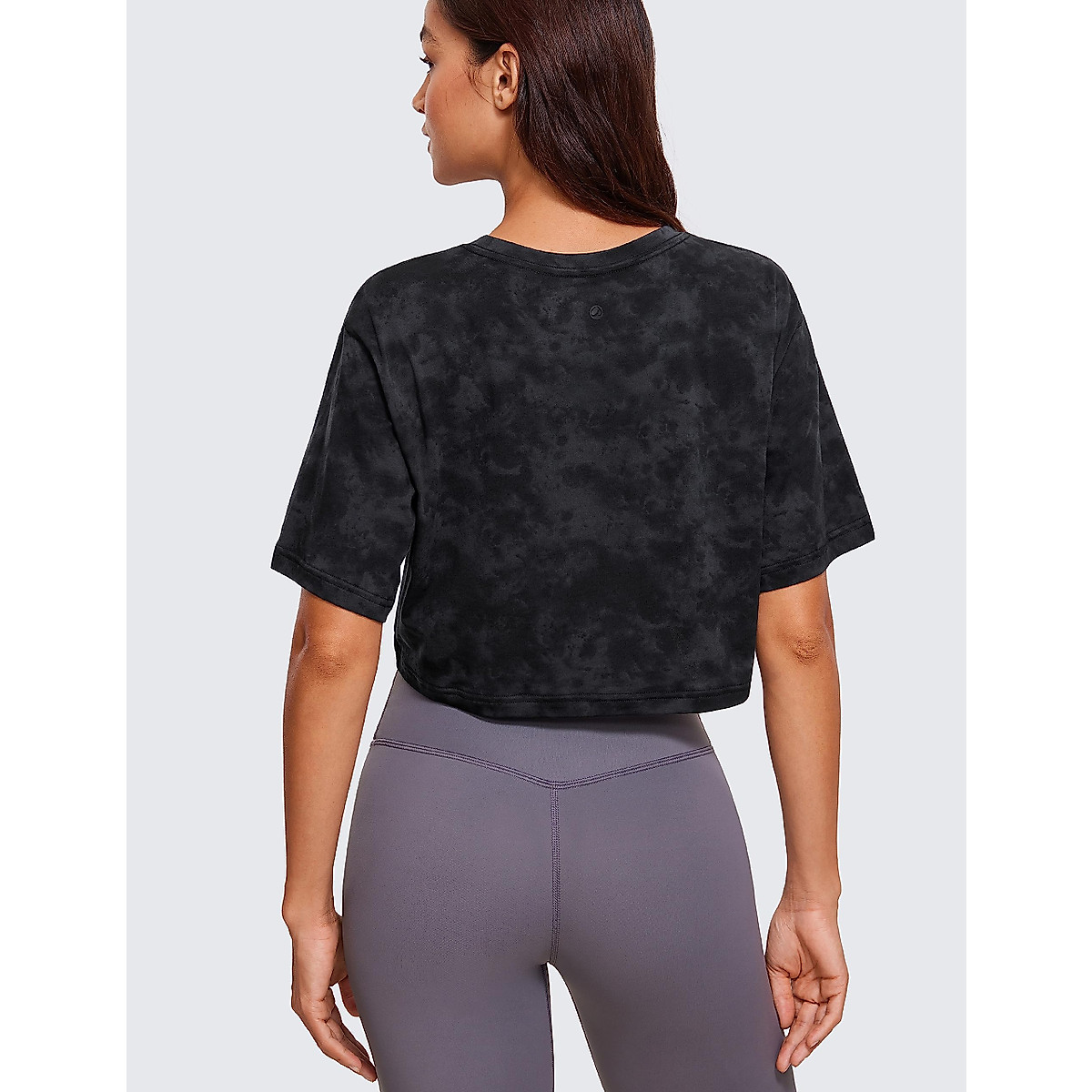 CRZ YOGA Women's Pima Cotton Workout Crop Tops Short Sleeve Yoga Shirts Casual Athletic Running T-Shirts Tie Dye Smoke Ink Medium