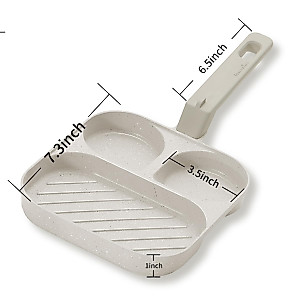 Taste plus Egg Pan Omelette Pan, Egg Frying Pan 3 Section, Nonstick Frying Pan for Breakfast, Compatible with Gas Stove & Induction Cookware, Light Grey