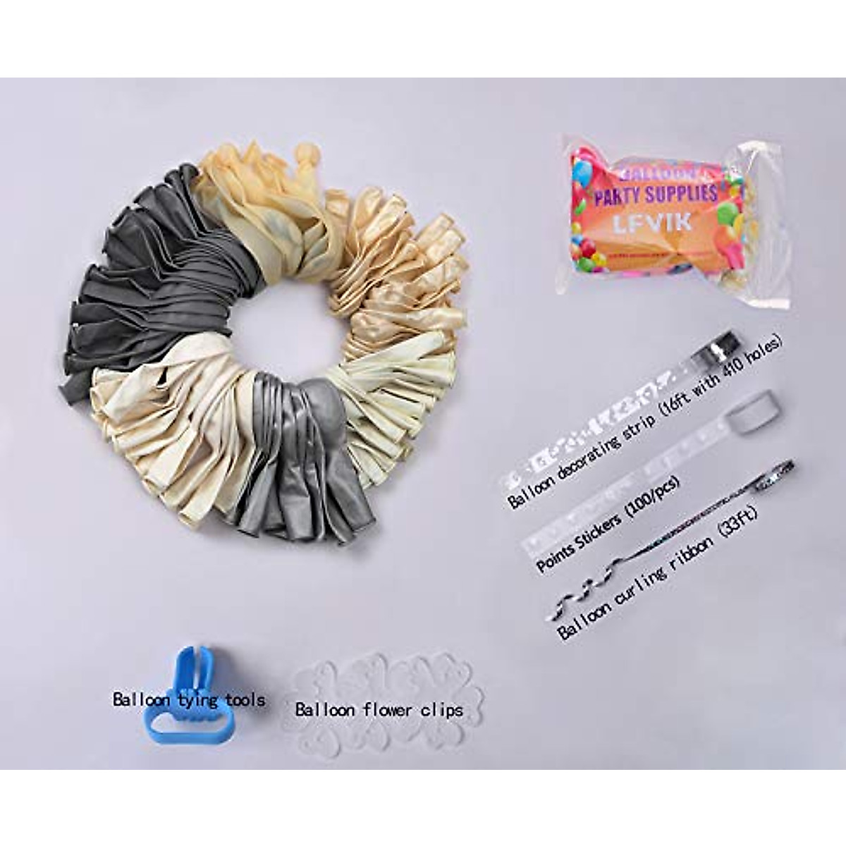Light Grey Metallic Silver White Balloon Garland Arch Kit 110Pcs Chrome Confetti,Tying Tools+Decorating Strip+Points Stickers+Flower Clips+Ribbon DIY Wedding Decoration Kits Birthday Party