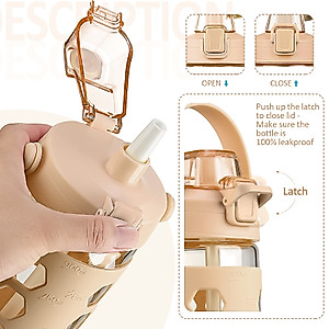 MUKOKO 32oz Glass Tumbler with Straw and Lid,Glass Water Bottles with Time Marker,Iced Coffee Cup,Silicone Sleeve,Leakproof,BPA Free-Amber