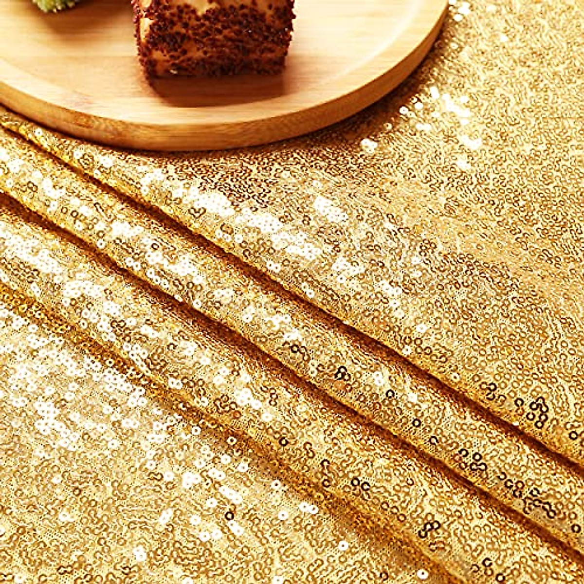 WEMOSI Gold Sequin Backdrop Curtain - 2PCS Glitter 2.5x8FT Gold Sequin Curtains Wedding Party Ceremony Birthday Candy Buffets Photography