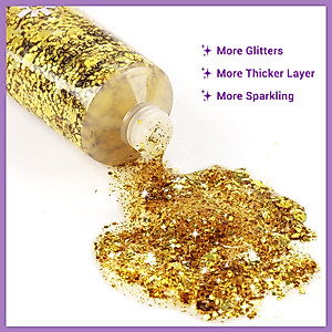 BADCOLOR Gold Face Body Glitter Gel, Holographic Shimmer Chunky Glitters Makeup for Hair Nails Eye Lips, Music Festival Concert Rave Accessories Party, Long Lasting Sparkling Mermaid Sequins Gel Kit