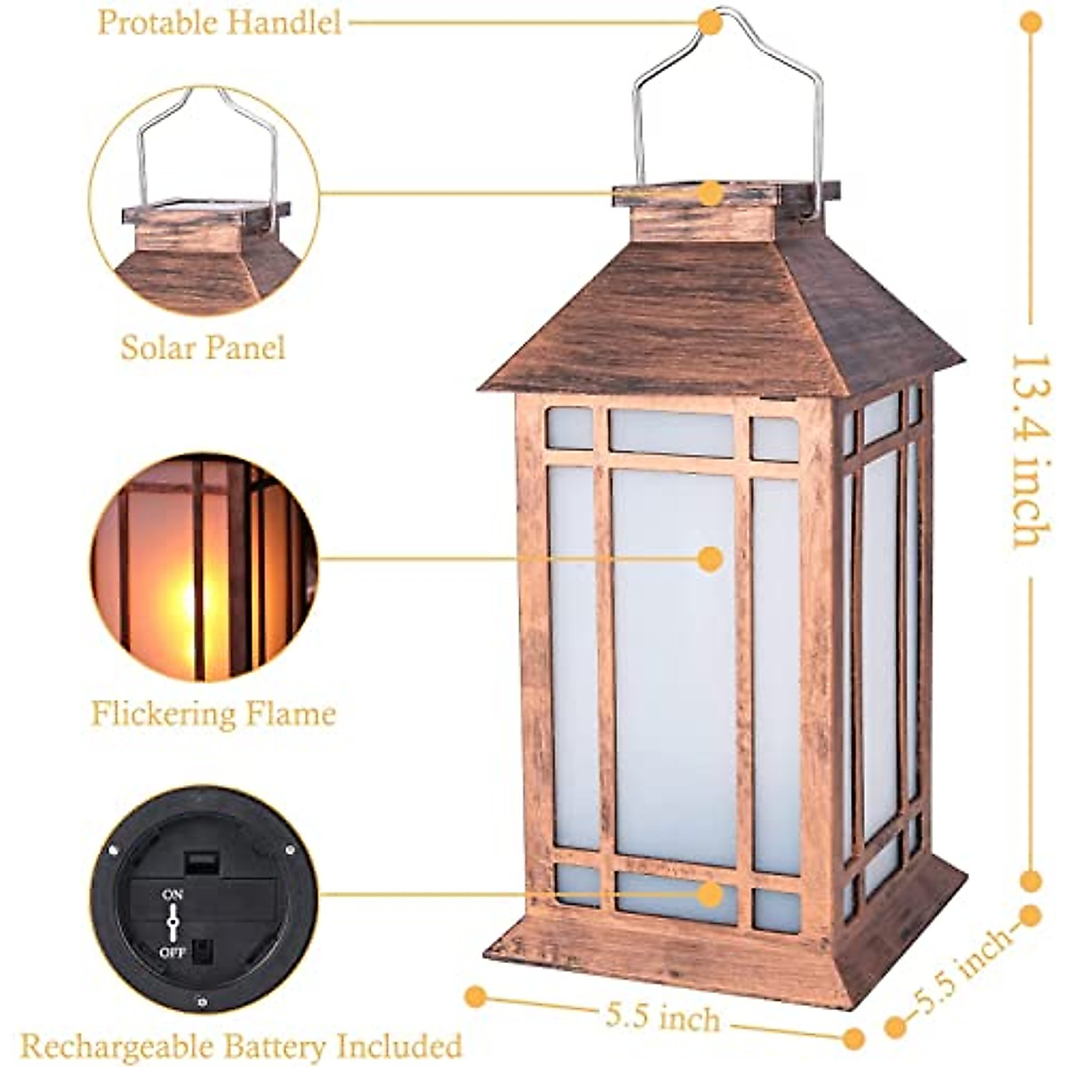 11" Solar Lantern Outdoor Garden Hanging Lanterns Waterproof LED Vintage Flickering Flame Lanterns for Patio, Table, Party.