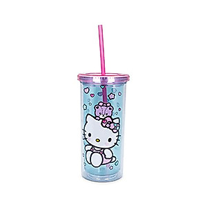 Sanrio Hello Kitty Stacked Donuts Carnival Cup with Reusable Straw and Leakproof Lid | Plastic Cold Cup for Boba Milk Tea Beverages, Home & Kitchen Essentials | Cute Kawaii Gifts | Holds 20 Ounces