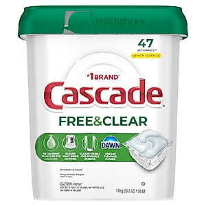 Cascade Free & Clear Dishwasher Pods, Dishwasher Detergent, Dish Detergent Soap, Lemon Essence, 47 Count