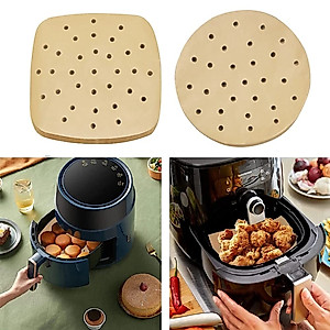 InfantLY Bright 100pcs Air Fryer Parchment Paper, 8 inch Unbleached Bamboo Steamer Paper Liners Filter Premium Perforated Papers Sheets Mat for Baking Streamer Pans Oven