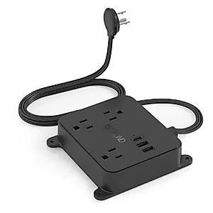 Flat Plug Power Strip - TROND 5FT Ultra Thin Extension Cord with 3 USB Charger, 3 AC Outlets Desktop Charging Station, Wall Mount, Compact for Home, Work Bench, Dorm Room Essentials, Cruise Ship