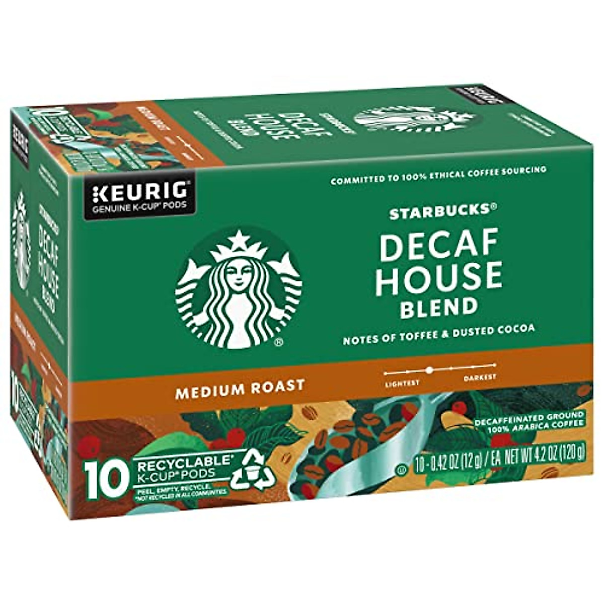 Starbucks Decaf House Blend Coffee K-Cup Pods, Medium Roast Decaffeinated Ground Coffee K-Cups for Keurig Brewing System, 10 CT K-Cups/Box (Pack of 3 Boxes)