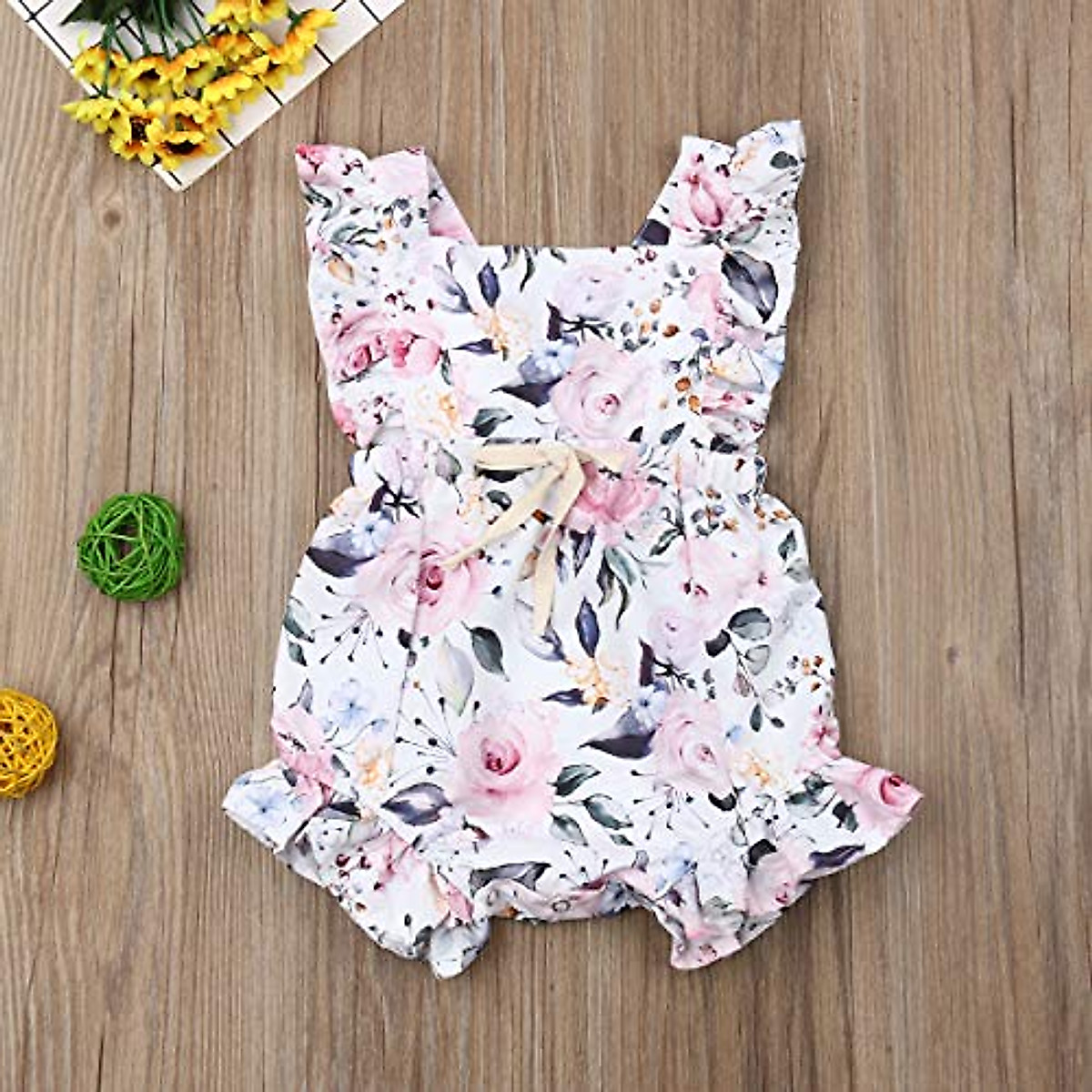 Kuriozud Newborn Infant Baby Girl Floral Ruffle Bowknot Romper Bodysuit One-Piece Jumpsuit Summer Outfits Clothes (12-18 Months, Floral)