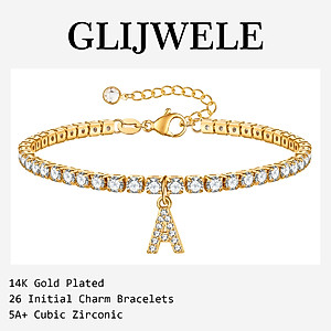 GLIJWELE Gold Bracelets for Women, 14K Gold Plated Bracelets for Women Initial Bracelets for Women Gold Tennis Bracelets for Women Letter Initial Bracelets For Women Gifts(C)