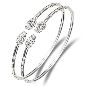 Better Jewelry Grape Bunch Ends West Indian Bangles .925 Sterling Silver (PAIR) (MADE IN USA) (8)