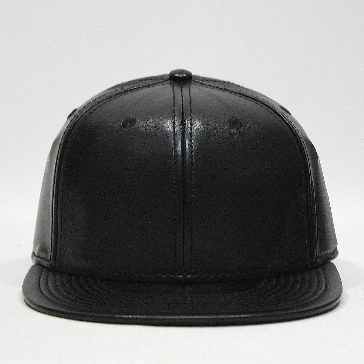 Premium Plain Wool Blend Leather Flat Bill Adjustable Snapback Hats Baseball Caps (Leather Black)