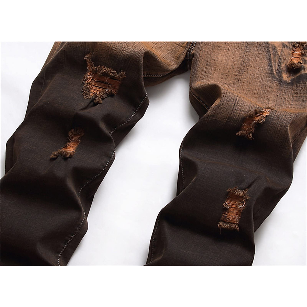 Men's Retro Tied Dyed Jeans Ripped Stretch Printed Slim Fit Denim Pants Vintage Straight Washed Distressed Jean (Orange,34)