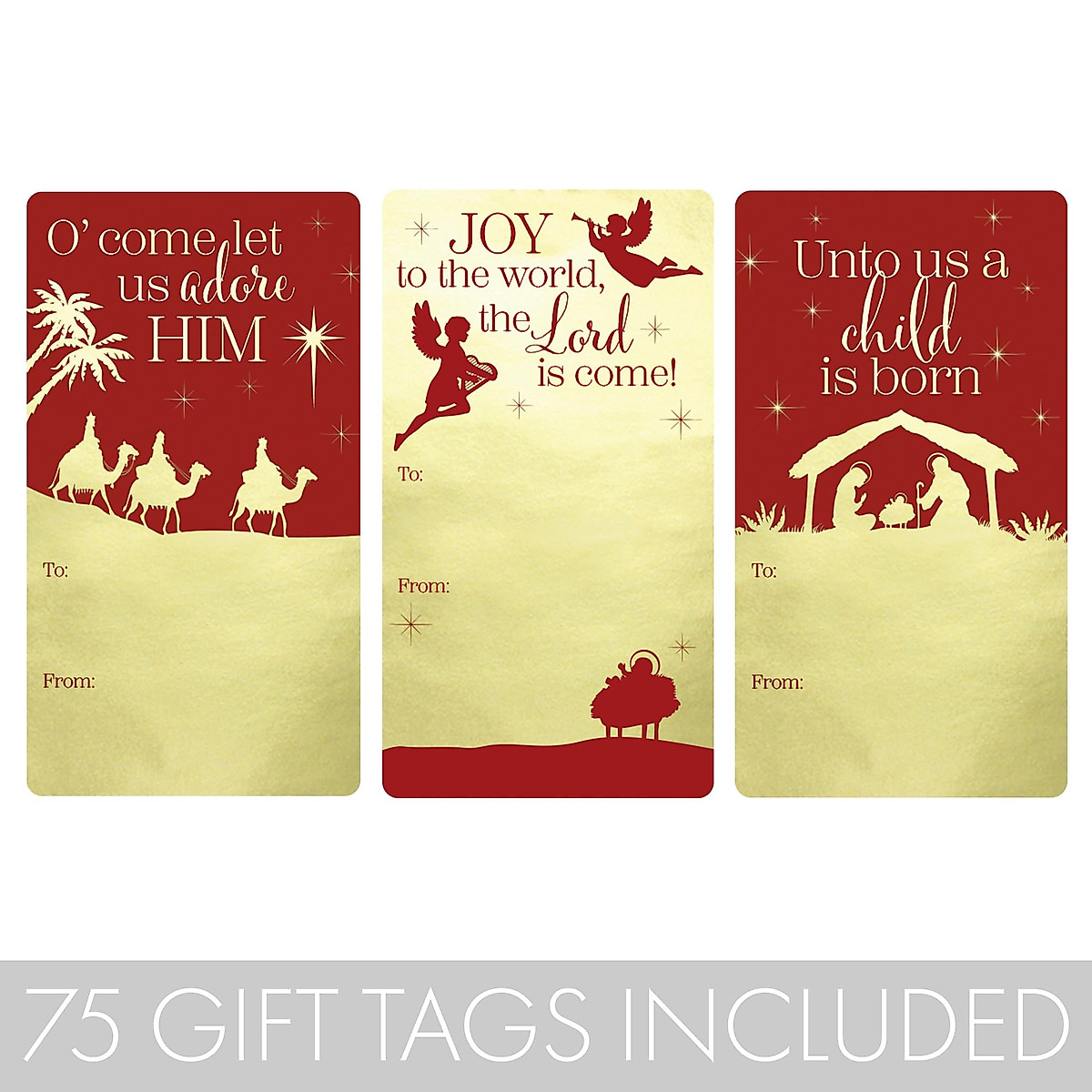 Red and Gold Christmas Gift Tags, Self-Adhesive Stickers – 75 Labels, Peel and Stick Christmas Gift Tags, Metallic Gold Gift Wrap Tags