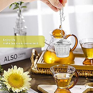 KUFUNG Tea Ball Infuser - Stainless Steel Tea Infusers For Loose Tea With Chain Hook & Saucer - Extra Fine Mesh Tea Strainer For Brew Tea, Spices & Seasonings (L)