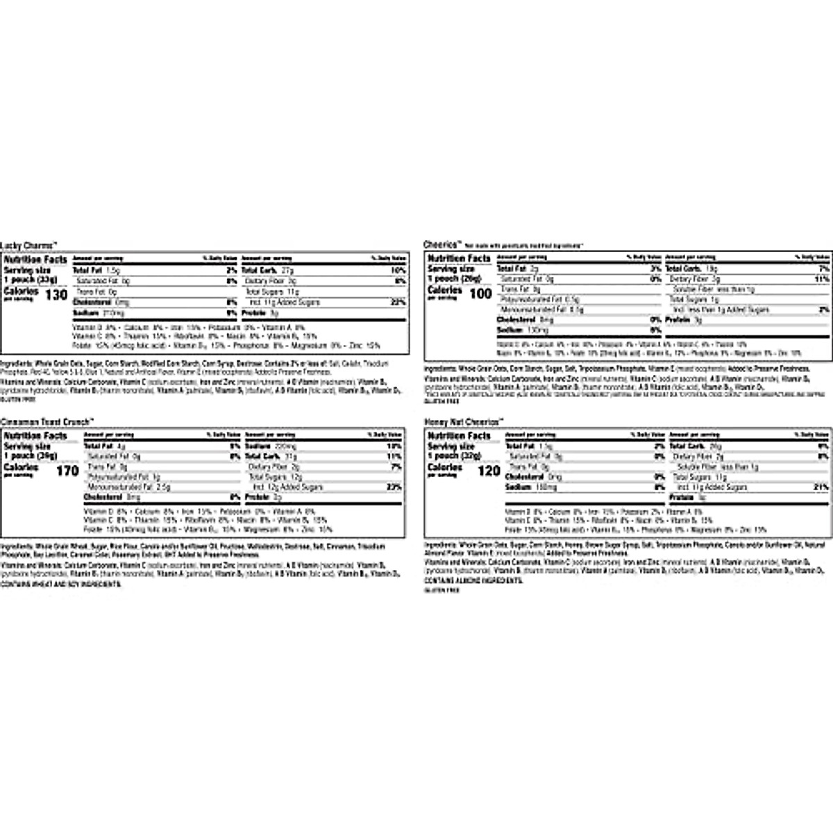 General Mills Breakfast Cereal Variety Pack, Lucky Charms, Cinnamon Toast Crunch, and Cheerios Varieties, Single Serve Snacks, 9.14 oz (8 Pouches)