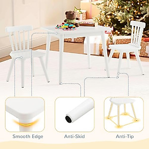 Curipeer Windsor Kids Table and 2 Chair Set, Rubberwood Toddler Table and Chair Set for Art, Play, Craft, Activity, Children Table with Non-Slip Legs/Round Edge Design, White