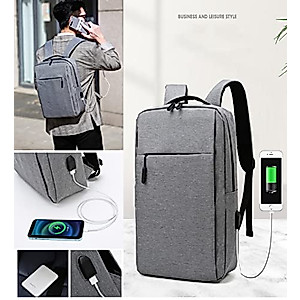 Business Travel Laptop Backpack with USB Charging Port for Men Ladies Boys Girls, Large Capacity Anti-Theft Waterproof College School Bags Computer Backpacks for 15.6 Inch Laptop Notebook (Gray)