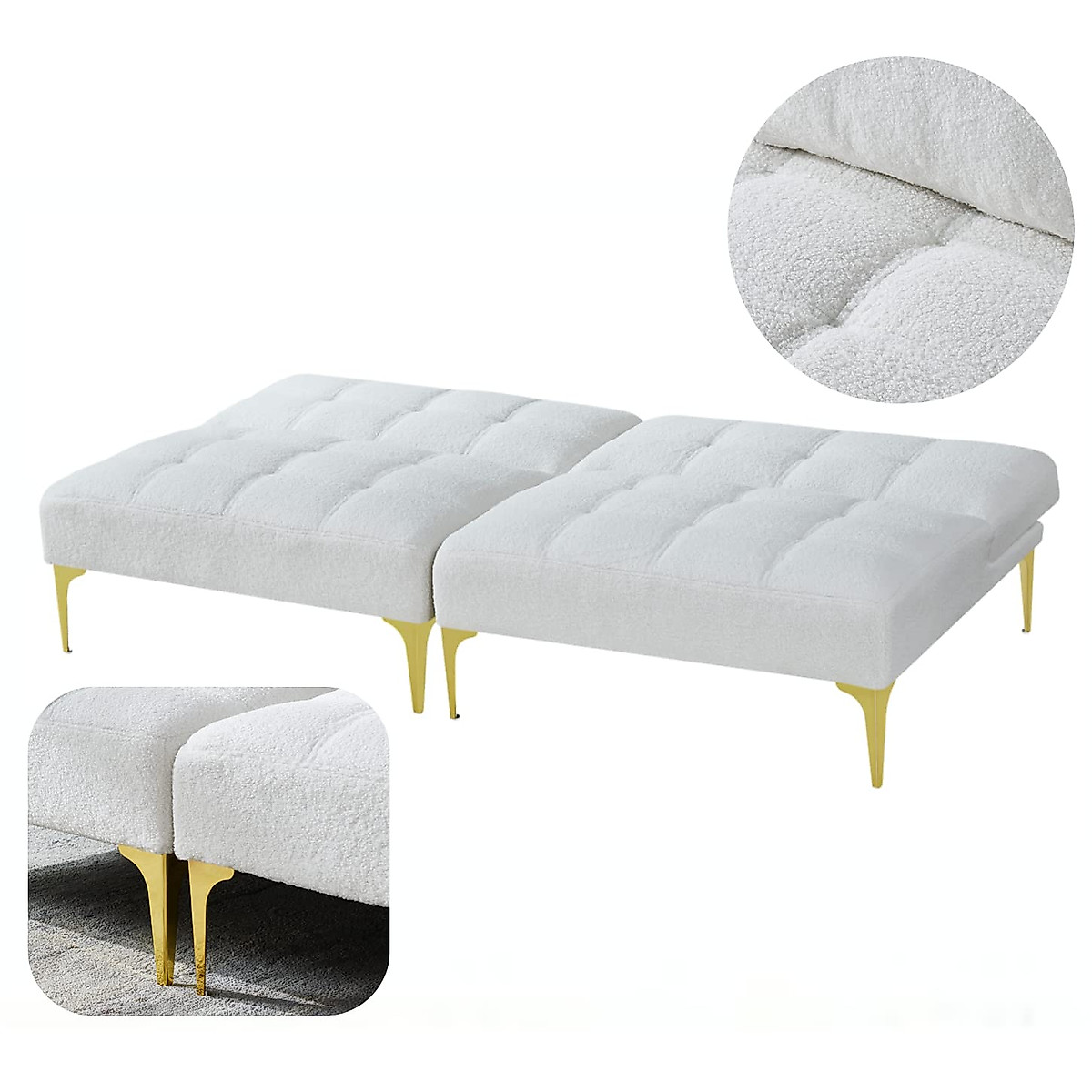 LKTART Convertible Sofa Bed futon with Gold Metal Legs for Living Room Office.White