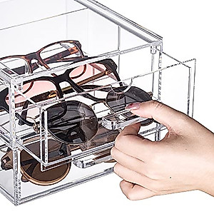 TIDYENDURE Clear Acrylic 2-Drawer Compact Storage Organization Drawers Set Sunglasses Supplies, Used in Bathroom, Dorm, Desk, Countertop, Office 7.24”x7.56”x5.6” (Transparent)