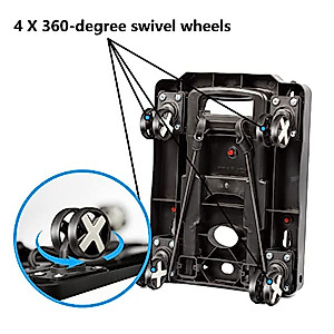 Lougnee Folding Hand Truck, 4 Wheels Fold Up Hand Cart with 2 Elastic Ropes, Portable Foldable 100lbs Capacity Heavy Duty Luggage Cart, Utility Dolly Platform Cart for Car House Office Moving