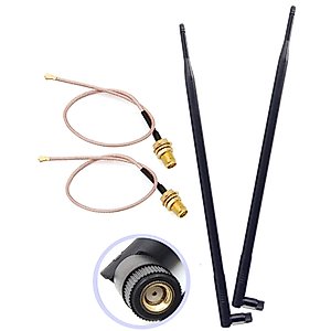 Set of 2 Omni-Directional Wi-Fi Long Range Dual Band 9 Dbi Antenna 2.4/5Ghz 802.11n/b/g and 2 RF U.FL Mini PCI to RP-SMA Female Pigtail Antenna Wi-Fi Cable (Kit for Routers, mini PCIe Cards)