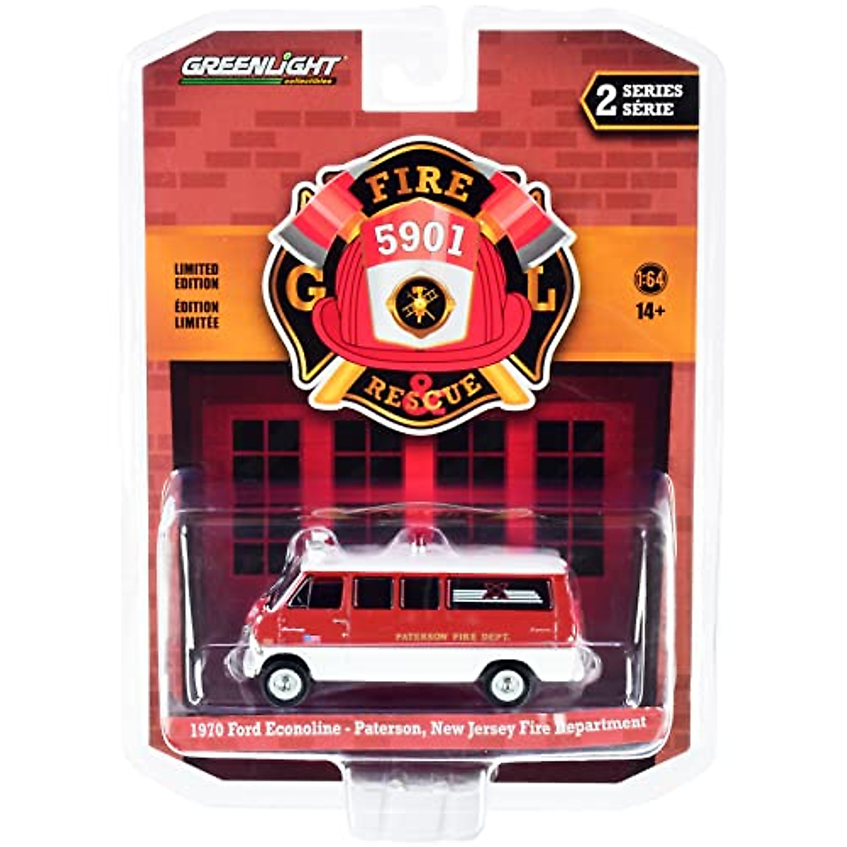 1970 Econoline Bus Red and White Paterson Fire Department (New Jersey) Fire & Rescue Series 2 1/64 Diecast Model Car by Greenlight 67020 A