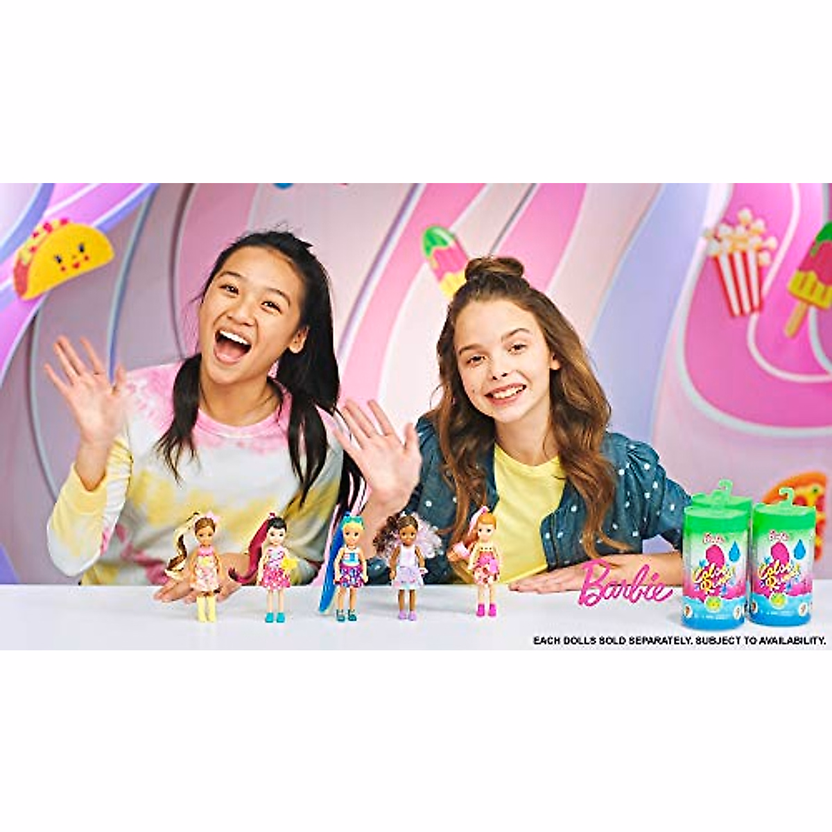 Barbie Color Reveal Chelsea Doll with 6 Surprises: Water Reveals Doll’s Look & Creates Color Change on Leotard Graphic