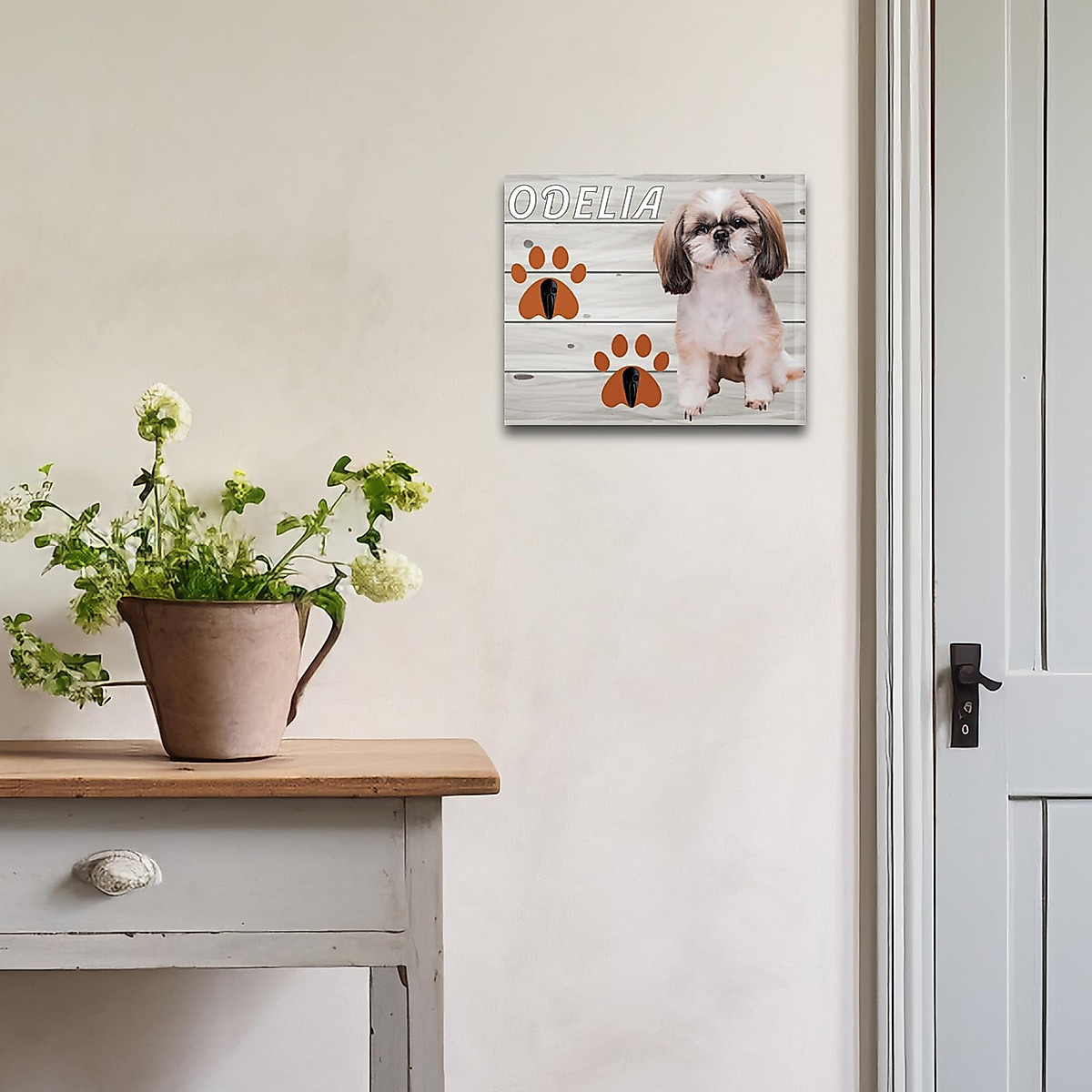 Generic Custom Dog Leash Holder,Personalized Dog Leash Hook with Name and Photo, Wooden Dog Key Organizer for Wall Dog Lovers Gift (White)