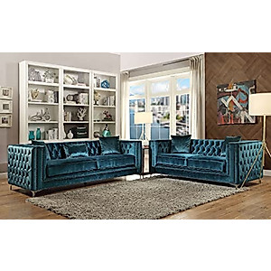 ICE ARMOR 2Pc Living Room Set Loveseat in Dark Teal Velvet Sofas