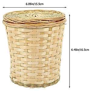 DOITOOL Round Rattan Waste Basket with Lid Woven Trash Can Wastebasket Garbage Bin Laundry Hamper Fruit Egg Basket Woven Flower Pots for Bedroom Living Room and Bathroom