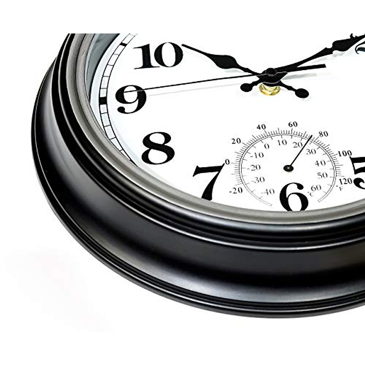 SMILEMARY 12-Inch Indoor/Outdoor Retro Silent Non-Ticking Waterproof Wall Clock with Thermometer,Battery Operated Quality Quartz Round Clock Wall Decorative for Patio/Home