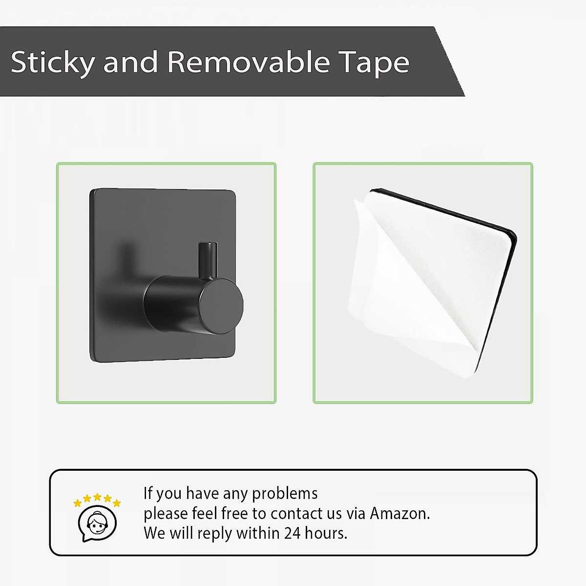 pickpiff 6-Pack Adhesive Hooks for Hanging, Extra Sticky Stainless Bathroom Towel Hanger, Holds up to 13LB, Coat Hooks for Door or Shower Tile Wall, Self-Adhesive Heavy Duty, Black