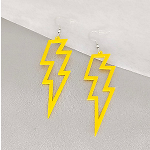 RUIZHEN 80s Neon Earrings Halloween Lightning Earrings Retro Acrylic Drop Dangle for Women 80's Party (dark yellow)