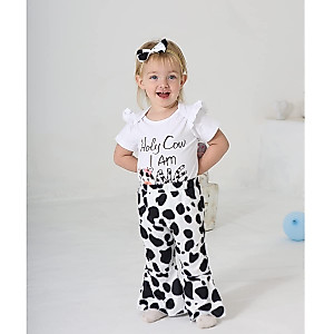 Slanavel Baby Girl First Birthday Outfit 1st Birthday Girl Clothes Holy Cow Im One Birthday Girl Outfit (White,12-18 Months)