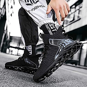 DUDHUH Running Shoes for Men Comfortable Athletic Cross Trainer Casual Walking Fashion Mens Tennis Sock Sneakers Black