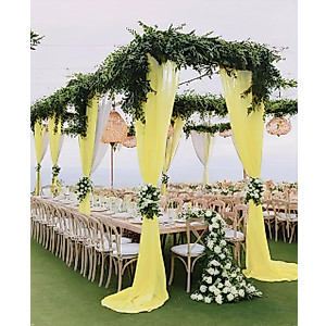 DUOBAO Chiffon Backdrop Curtain 96 Inch Length 2 Panel 29 Inch Width Wedding Backdrop Drapes Yellow Sheer Curtains Panels Tulle Fabric Photography Backdrops for Party