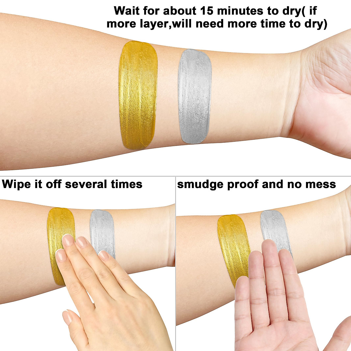 MEICOLY Cream Gold Face Body Paint,2.1Oz Smudge-proof Gold Body Paint,Water Based Washable Full Body Paint for Adults and Kids,Halloween SFX Special Effects Christmas Highlight Makeup,Metallic Gold