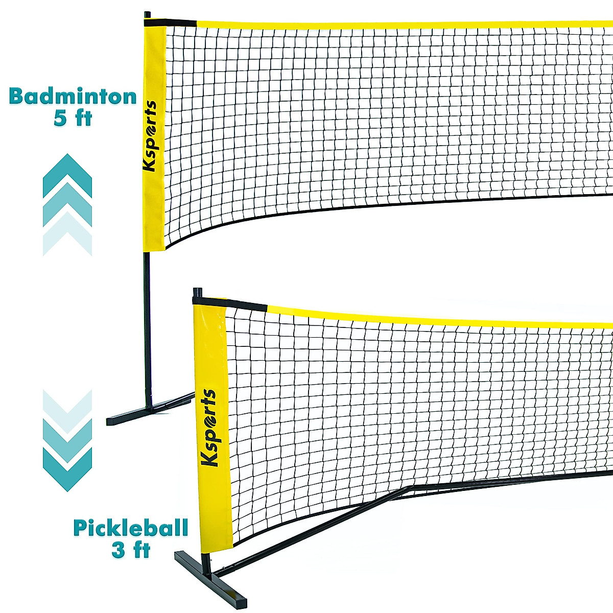 Ksports Regulation 22 feet Pickleball Net Bundle, can be Used as Recreation Tennis or Badminton Net Blue, Comprises of One Net, 4 LED Shuttlecocks, Carry Bag and 2 Pickleballs (Yellow)